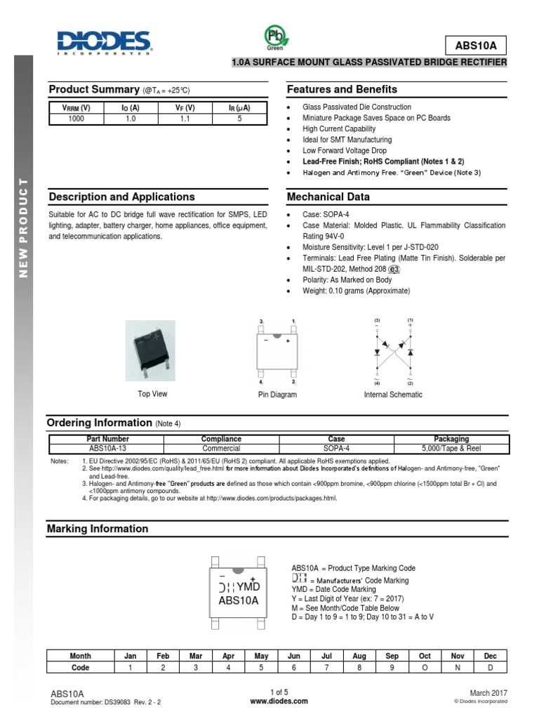 Datasheet Dioda Miniatur ABS10A-13 | PDF | Rectifier | Electricity