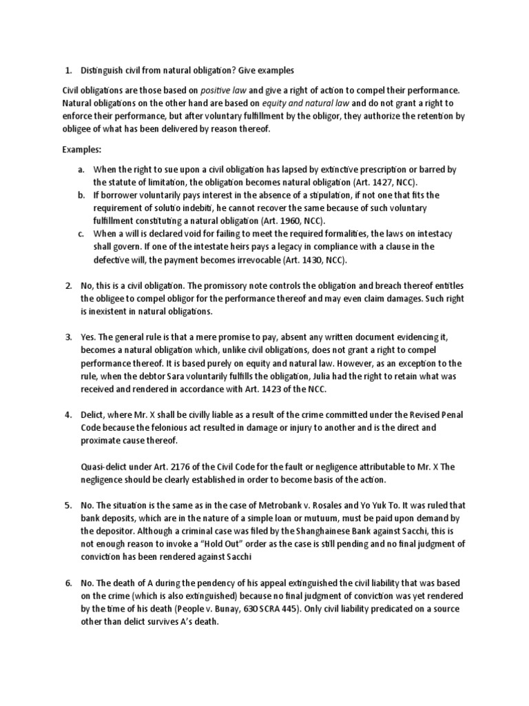 Distinguish Civil From Natural Obligation | PDF | Legal Liability | Justice