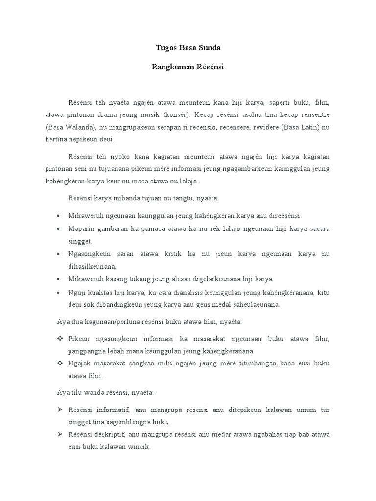 Tugas Basa Sunda - Ringkesan Résénsi | PDF