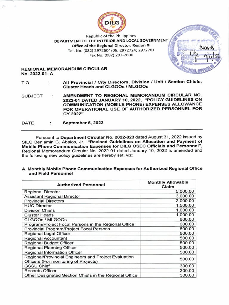Regional Memorandum Circular No. 2022-01-A | PDF