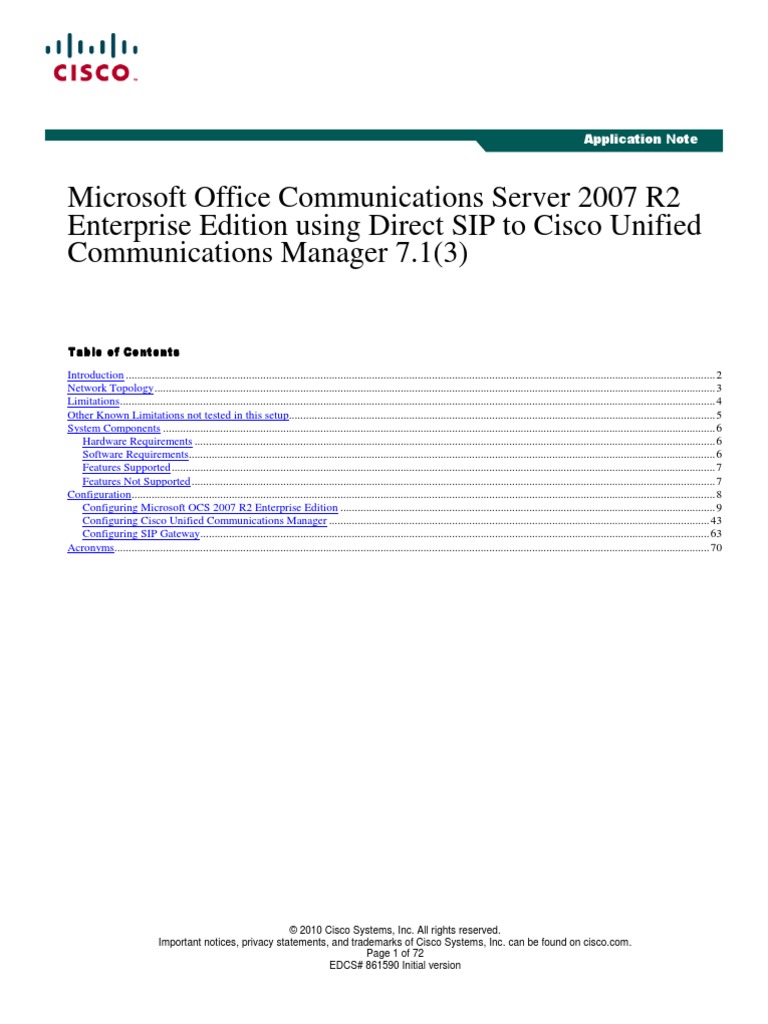 Microsoft Office Communications Server 2007 R2 Enterprise Edition Using ...