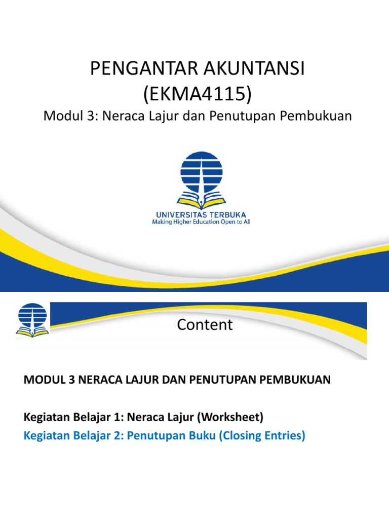 Ekma 4115 Pengantar Akuntansi Modul3 Neraca Lajur Dan Penutupan Pembukuan Compress | PDF