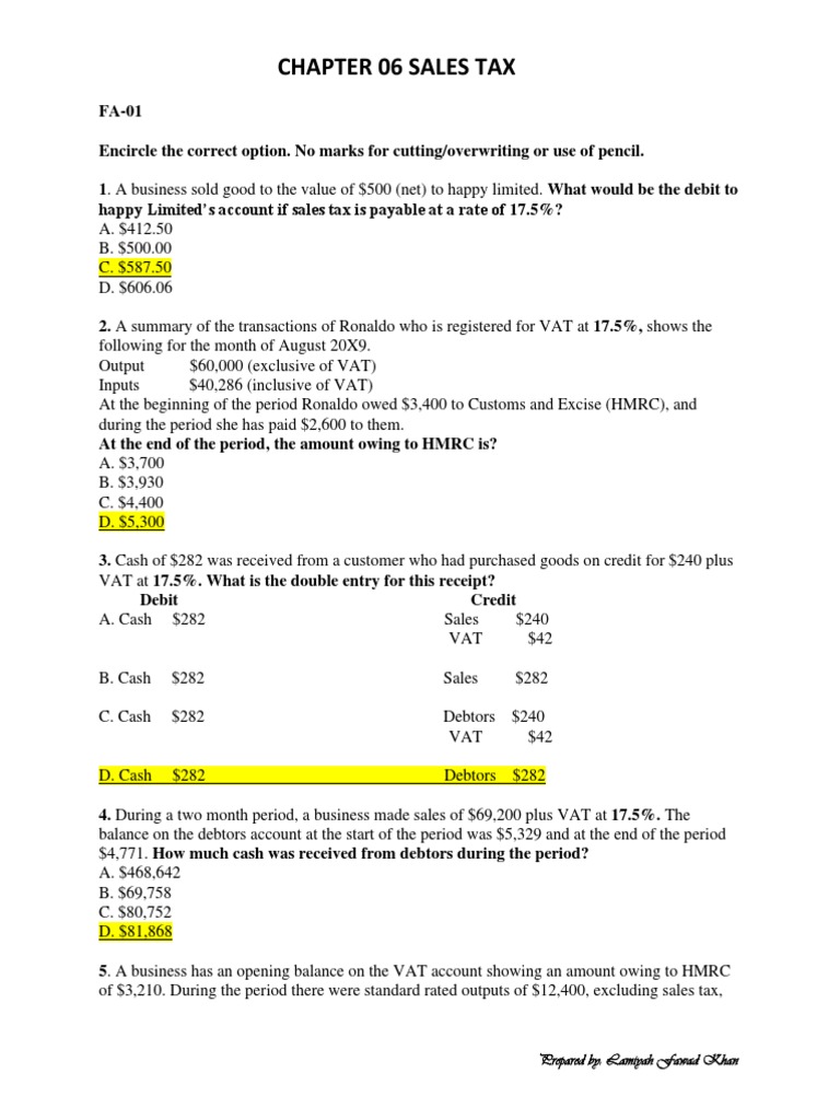 Sales Tax Test - Solution | PDF | Debits And Credits | Value Added Tax
