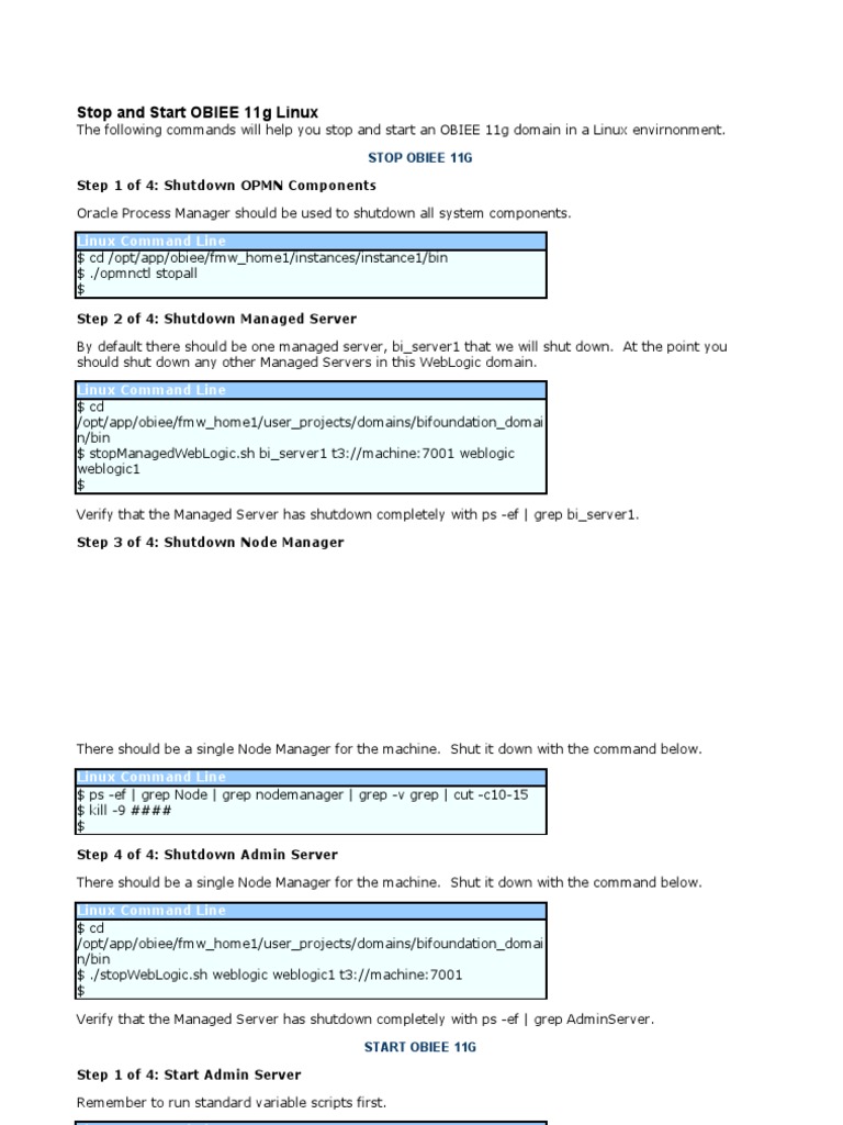 Stop and Start OBIEE 11g Linux | PDF | Computing Platforms | Operating ...