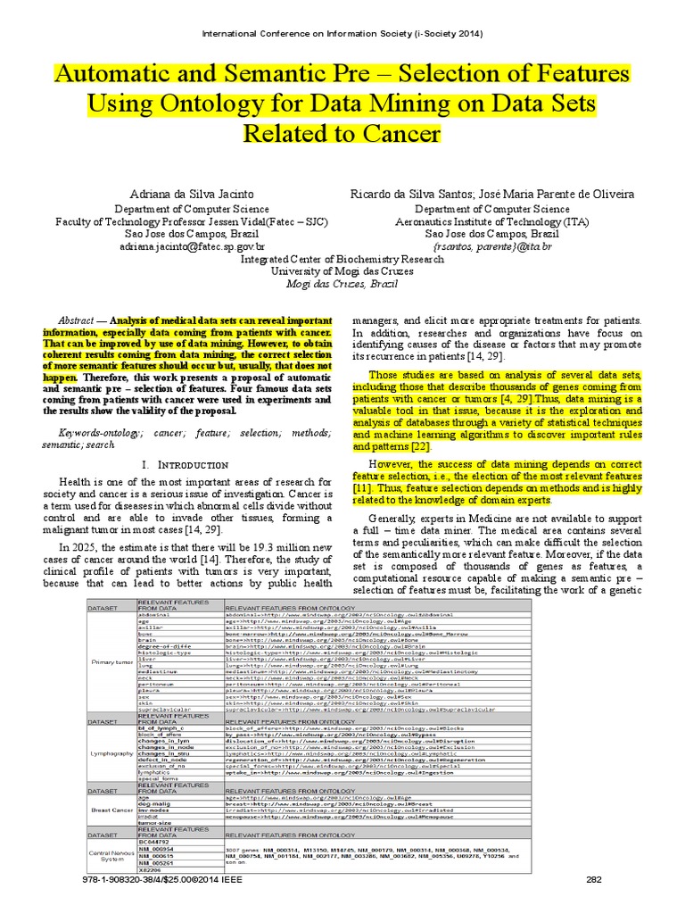 Automatic and Semantic Pre - Selection of Features Using Ontology For DM On Data Sets Related ...