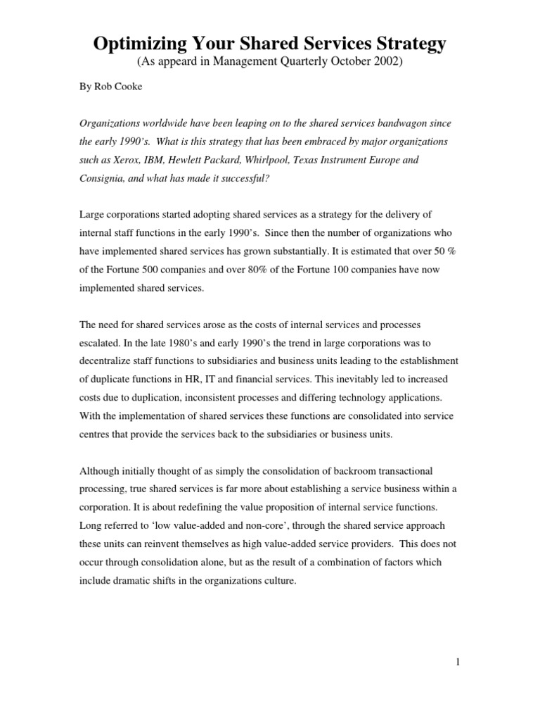 Shared Services Strategy | PDF | Service Level Agreement | Outsourcing