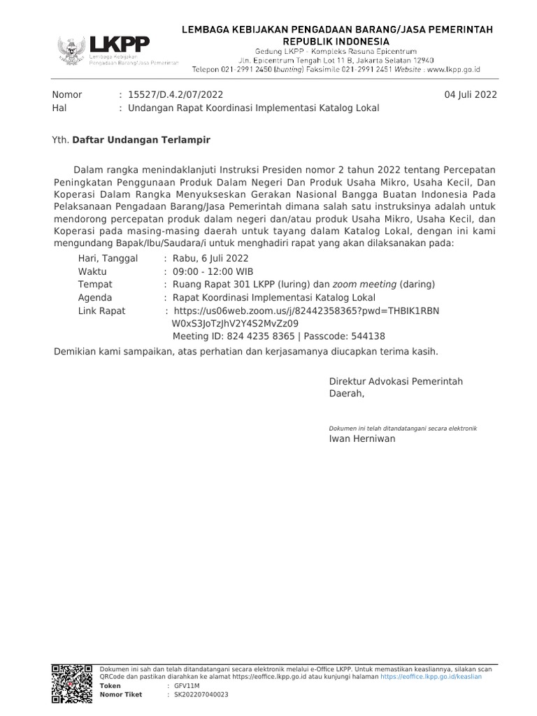 Undangan Rapat Koordinasi Implementasi Katalog Lokal Sulawesi Pdf
