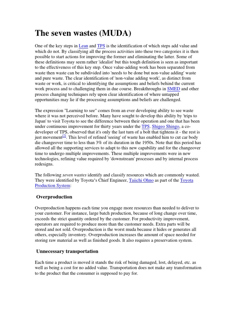 MUDA (7 Waste) | PDF | Industries | Production And Manufacturing
