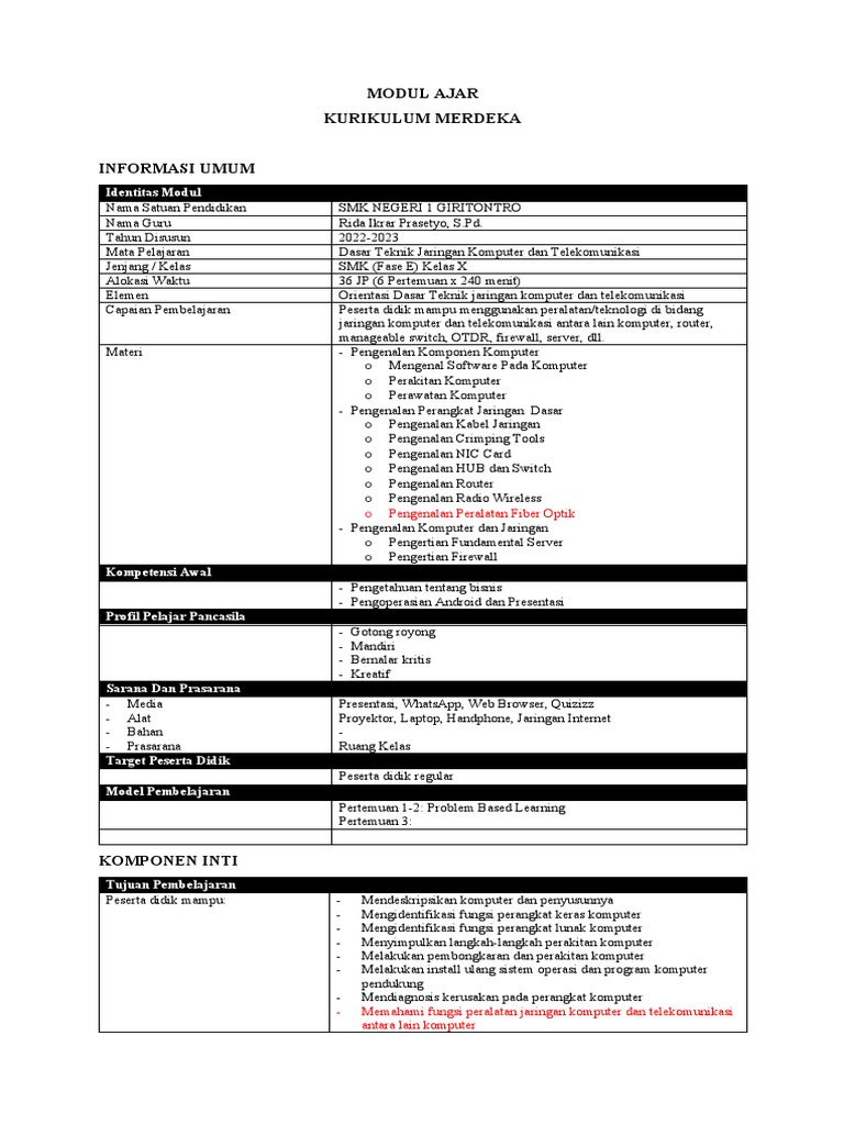 MODUL AJAR TJKT 04 - Orientasi Dasar TJKT | PDF