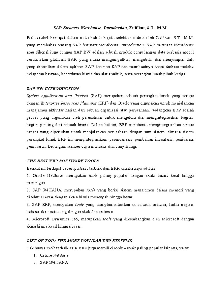 Pengenalan SAP Business Warehouse | PDF