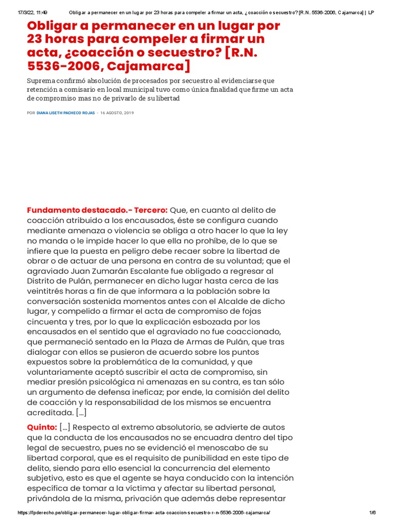 Obligar A Permanecer en Un Lugar Por 23 Horas para Compeler A Firmar Un ...