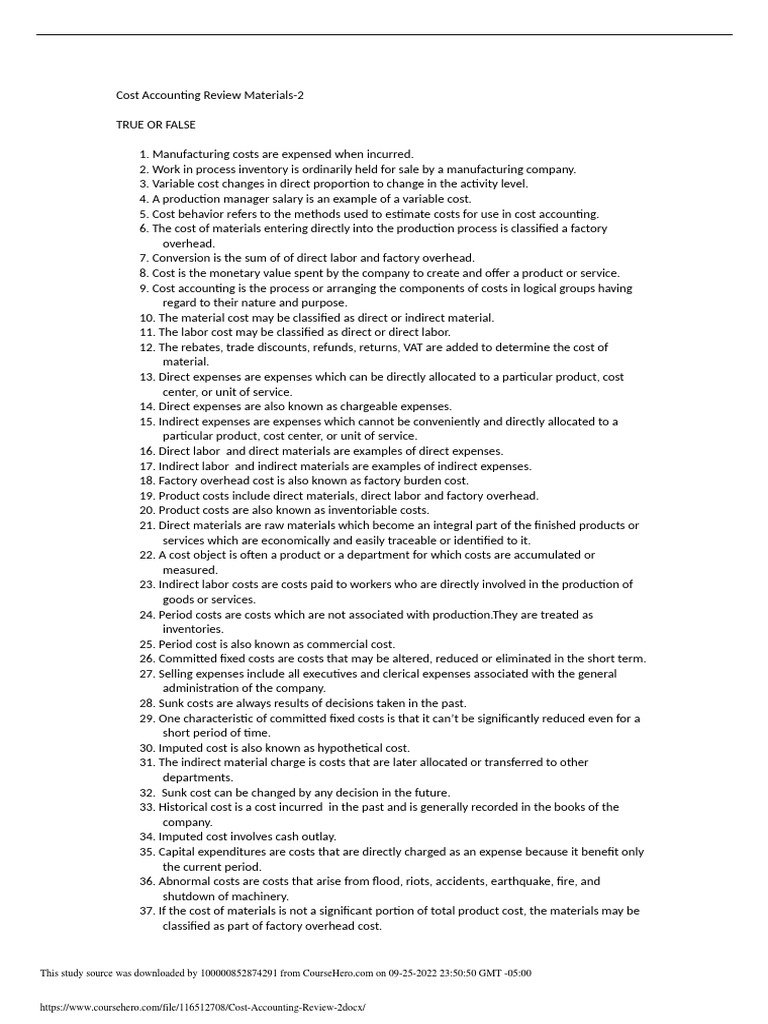 Cost Accounting Review 2 Pdf Cost Cost Accounting