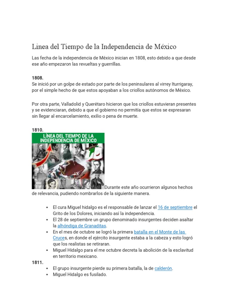 Linea Del Tiempo de La Independencia de México | PDF | México independiente | México colonial