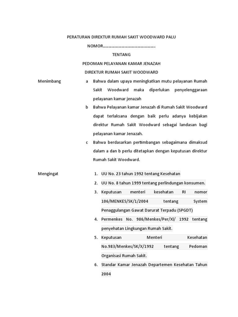 Pedoman Pelayanan Kamar Jenazah | PDF