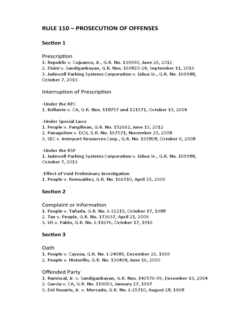 Cases For Reading - Rule 110 | PDF | Criminal Law | Legal Procedure