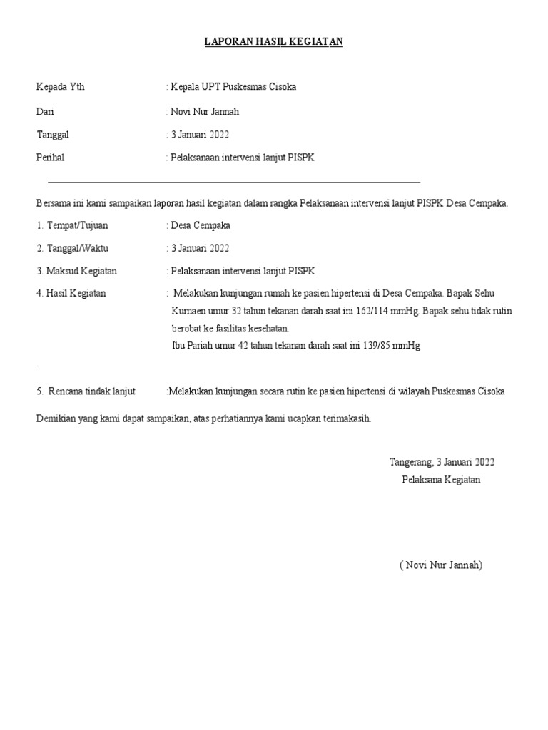 Laporan Hasil Kegiatan Pispk 2022 | PDF