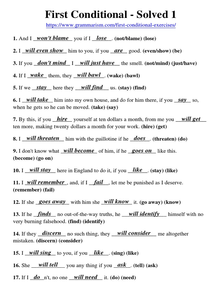 Grammarism First Conditional Test 1 Solved 19126350 | PDF