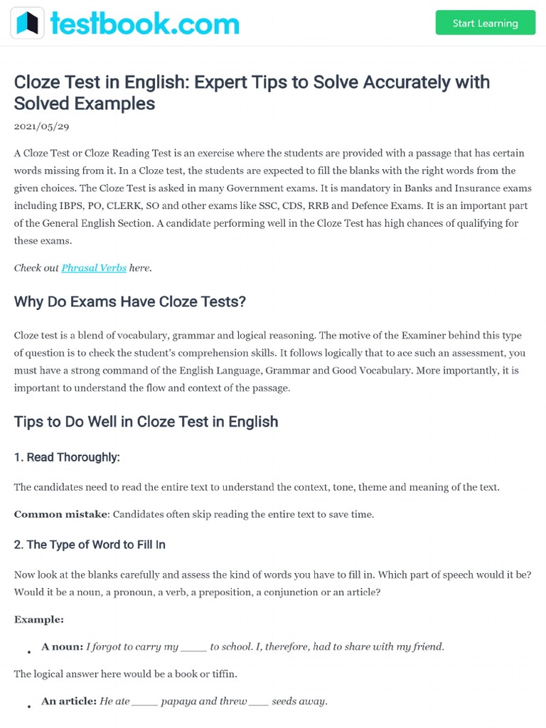 English Grammar Cloze Test 56fbe6b1 | PDF