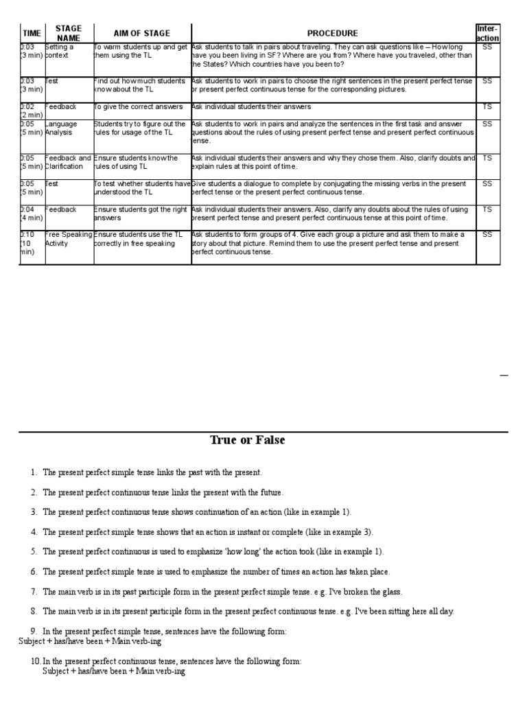 Lesson Plan Present Perfect Simple vs. Continuous | Download Free PDF ...