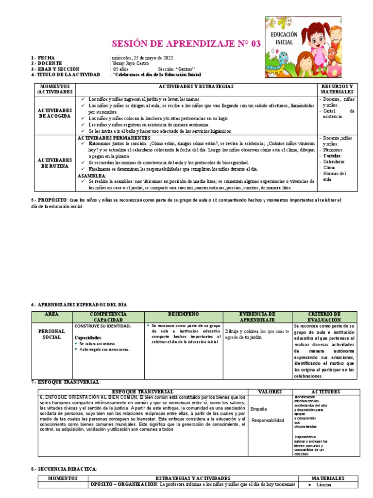 SESIÓN 3 Celebramos El Día de La EI. | Descargar gratis PDF | Educación ...