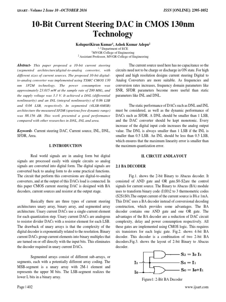 10 Bit Current Steering DAC in CMOS 130n | PDF | Digital To Analog ...