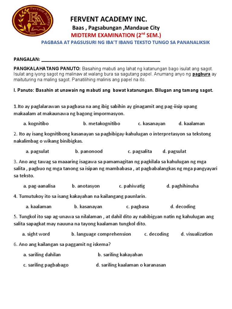 FIL 11 MIDTERM 2nd SEM. | PDF