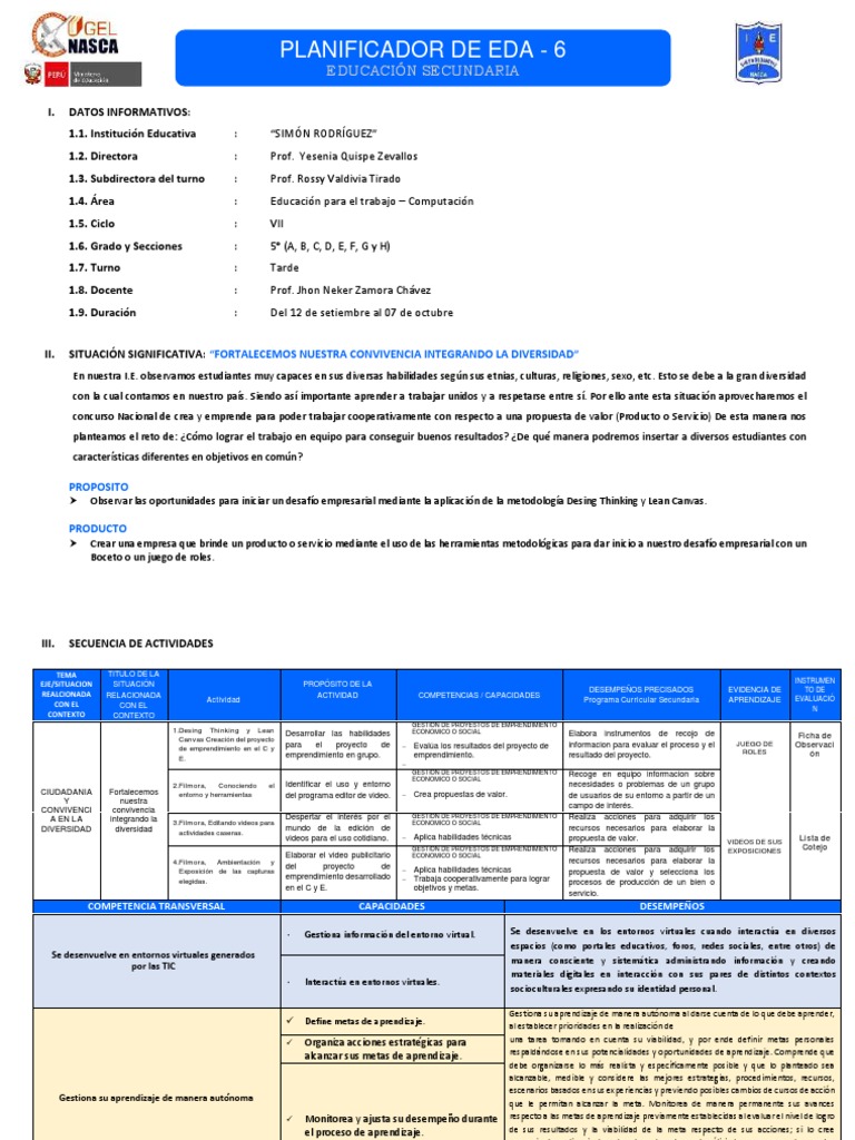 Eda 6 - 5° Grado de Ept - Computacion | PDF | Aprendizaje | Evaluación