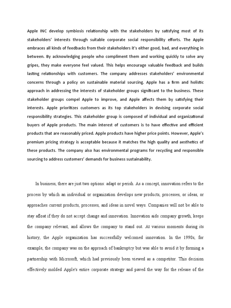 Apple INC Develop Symbiosis Relationship With The Stakeholders by ...