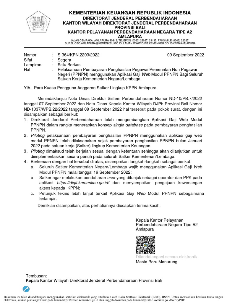 S-364 Pembayaran Penghasilan PPNPN Menggunakan Aplikasi Gaji | PDF