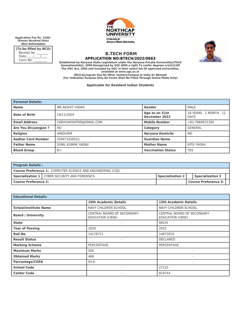 Application Form BTech 2022 0663 | PDF | Justice | Crime & Violence