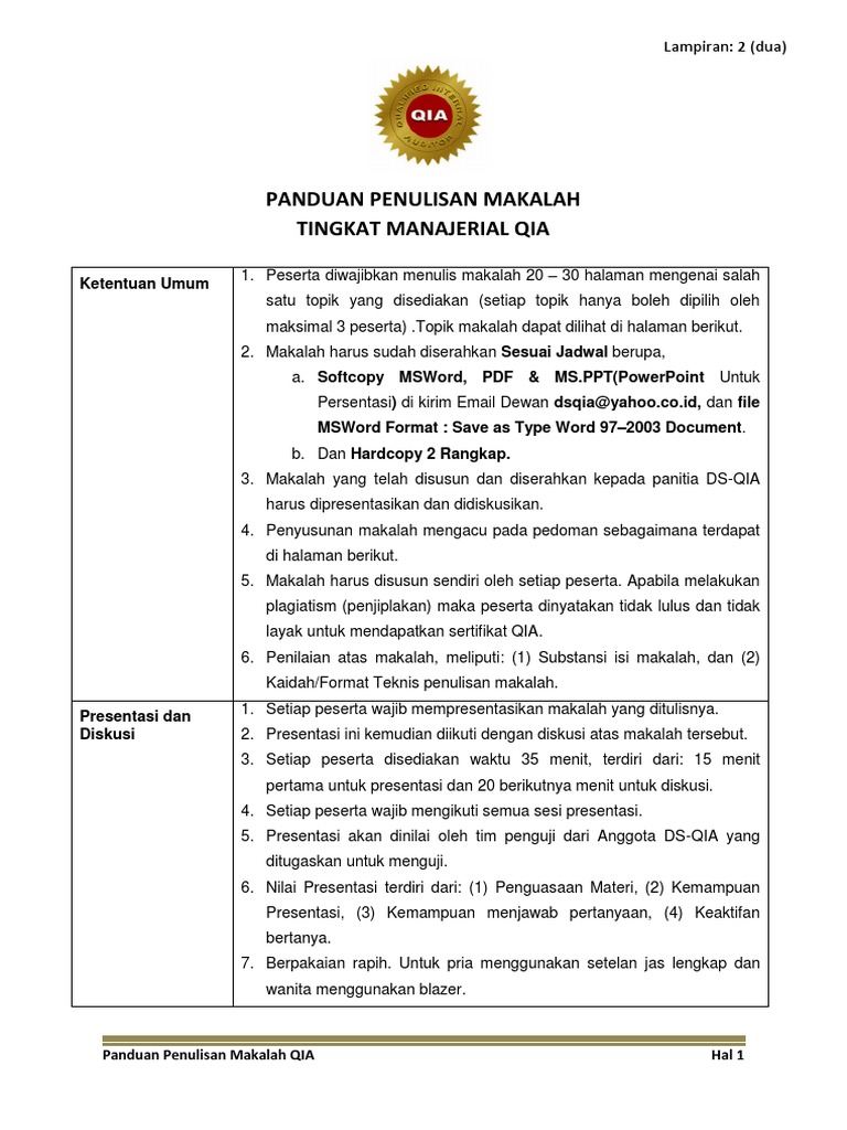 Panduan Makalah Manajerial QIA | PDF