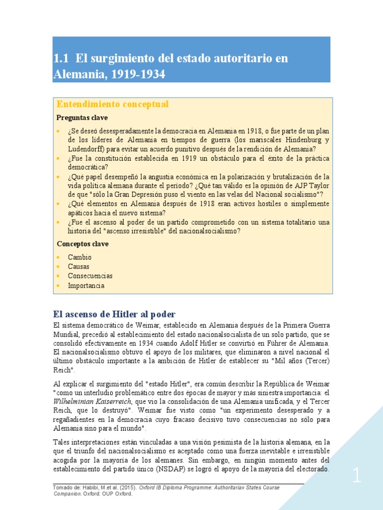 1.1 El Surgimiento Del Estado Autoritario en Alemania, 1919-1934 | PDF ...