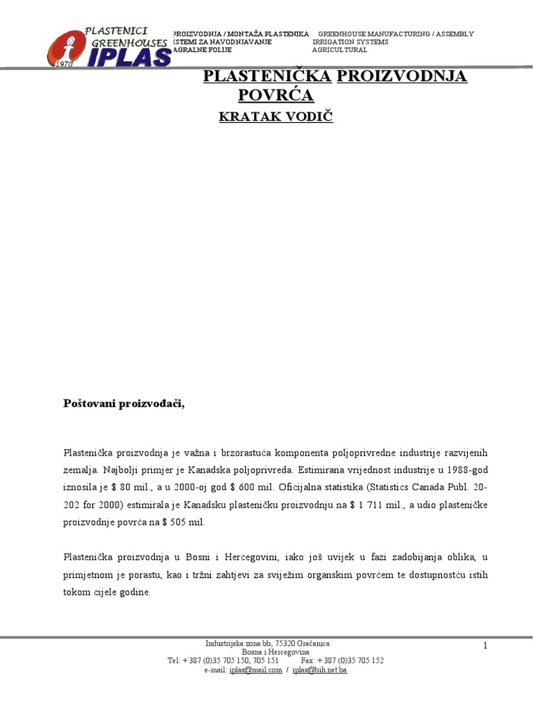 Plastenička Proizvodnja Povrća | PDF