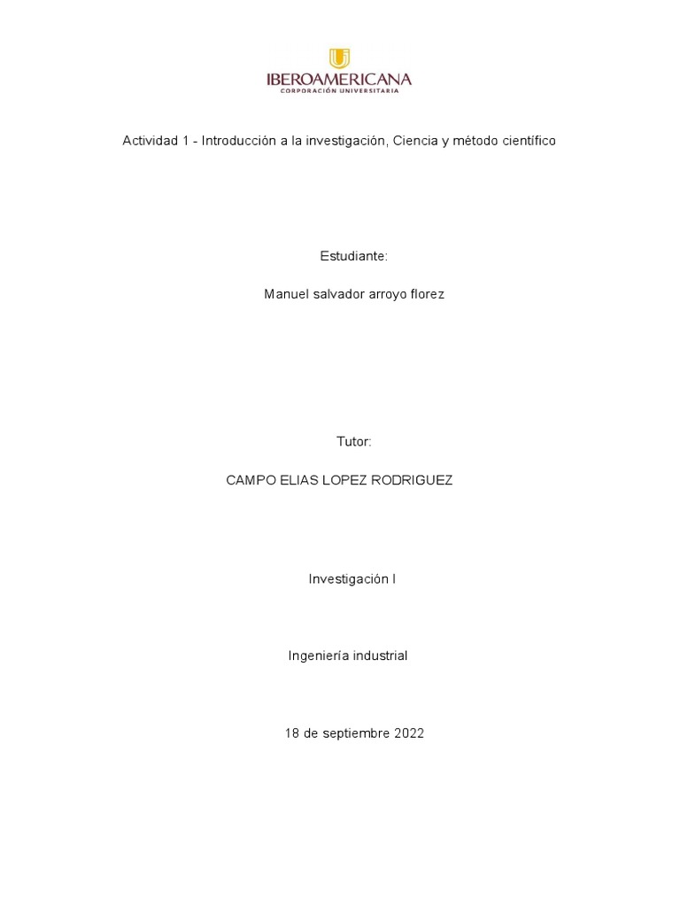 Actividad 1 - Introducción A La Investigación, Ciencia y Método ...