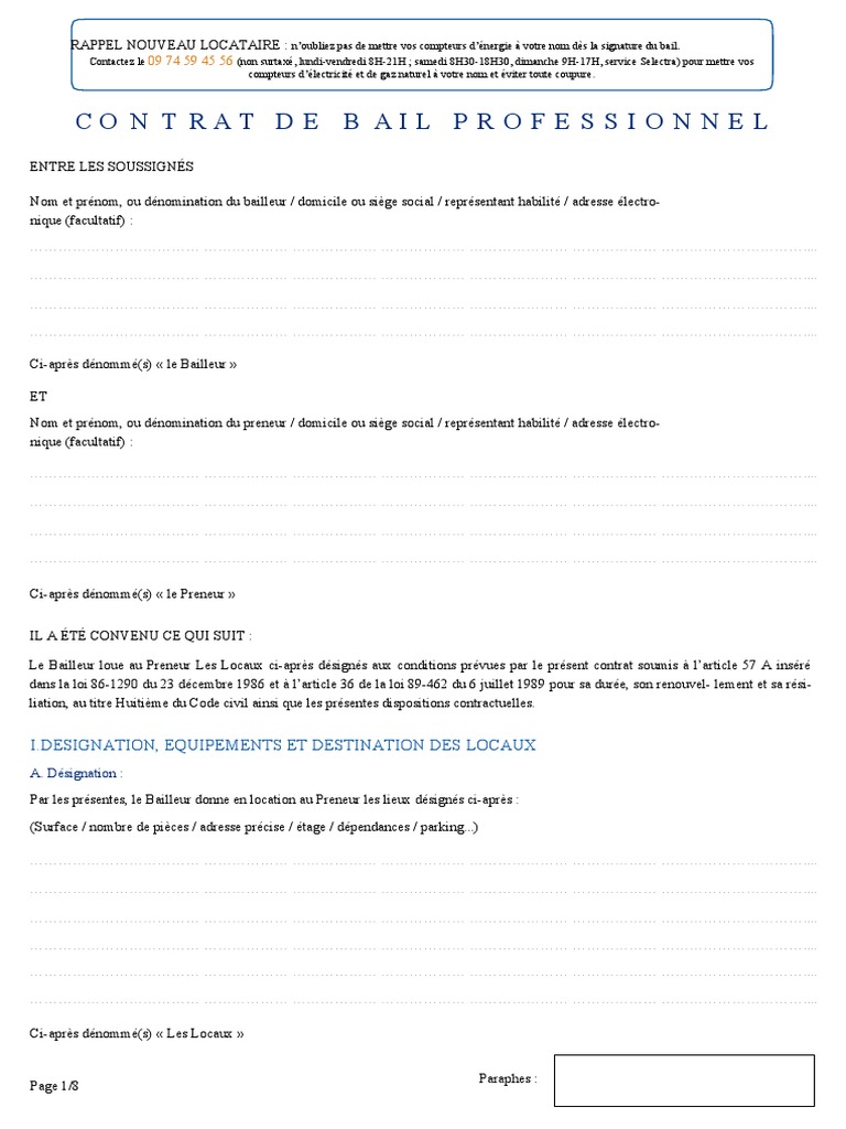 Contrat de Bail Professionnel | Download Free PDF | Assurance | Droits ...