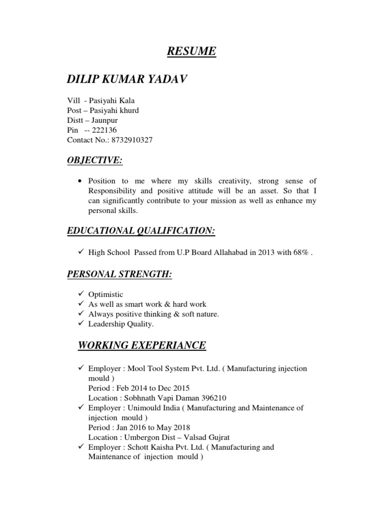 Dilip Kumar Yadav Biodata Pdf
