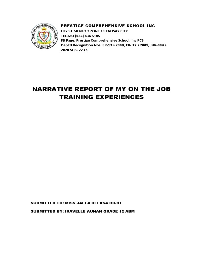 Narrative Report My On The Job Training Experience | PDF | Food And ...