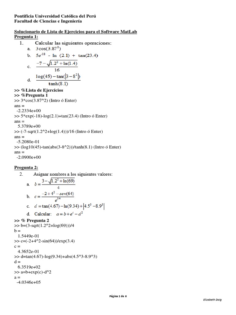Solucionario Ejercicios - MATLAB | PDF