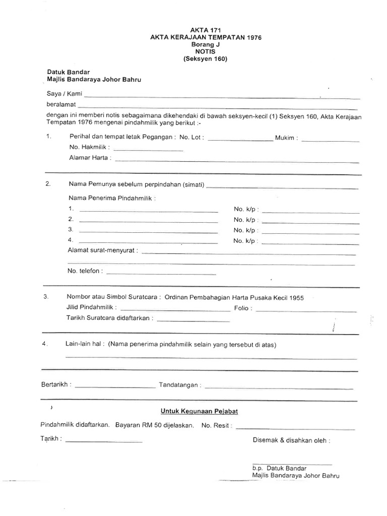 Borang J Pindahmilik Disebabkan Kematian | PDF