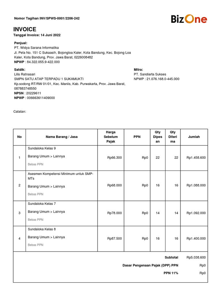 Invoice Lunas - S2179 | PDF