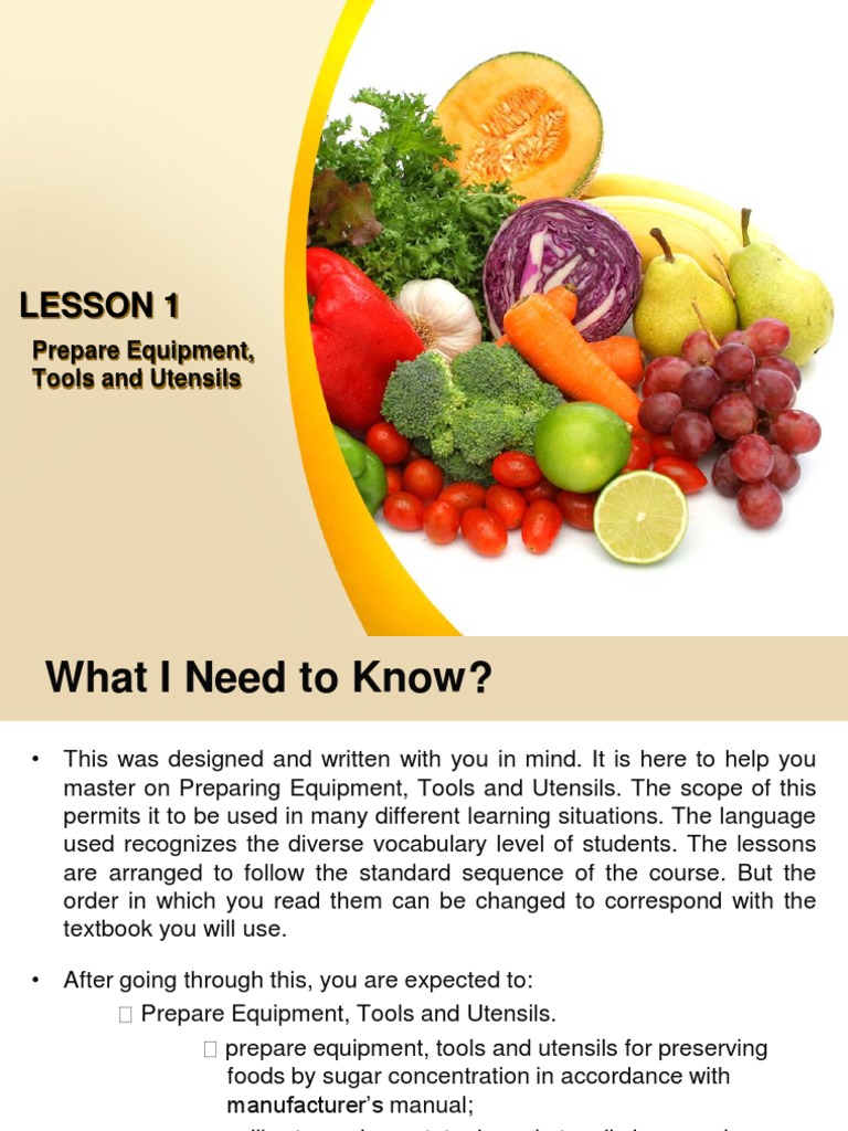 Lesson 1 Prepare Equipment, Tools and Utensils | Download Free PDF ...