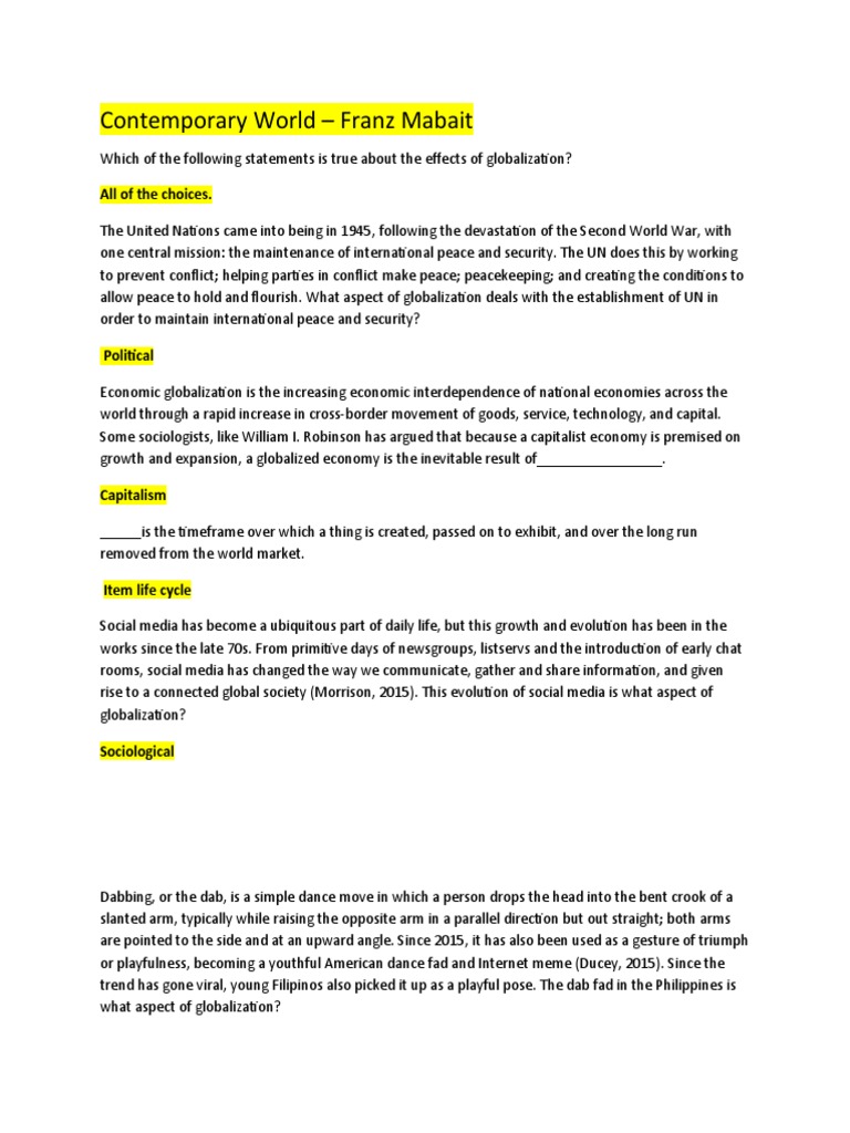 Contemporary World Complete Quiz Finalspdf PDF Free | PDF ...