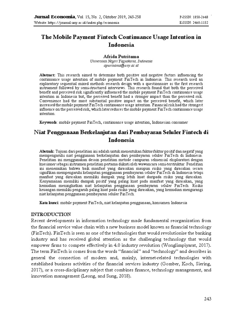 The Mobile Payment Fintech Continuance Usage Intention in Indonesia | PDF