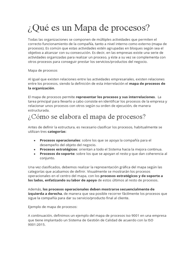 Definición y Uso del Mapa de Procesos | PDF | Gestión de la calidad ...