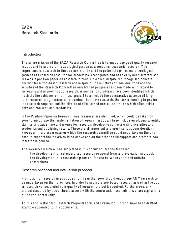 EAZA Research Standards 2003 | PDF | Zoo | Evaluation