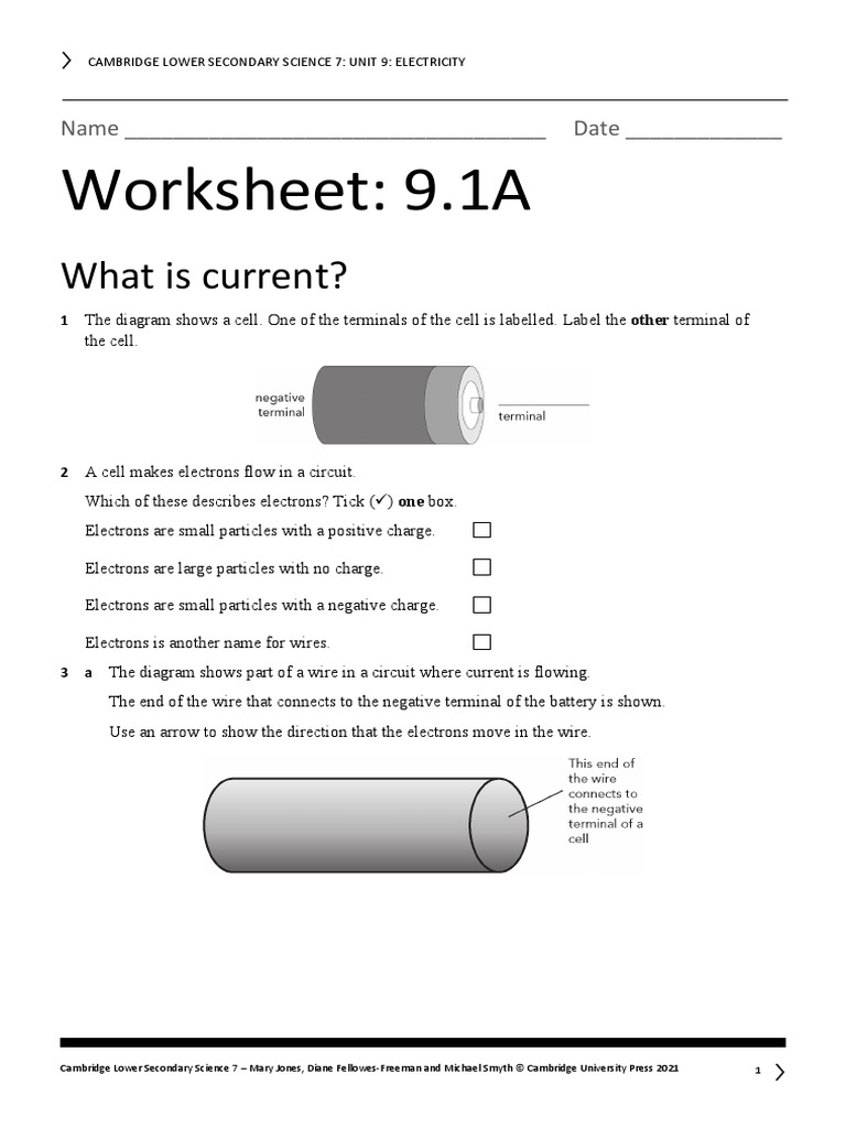 S7 U9 Worksheets | PDF | Electric Charge | Electron
