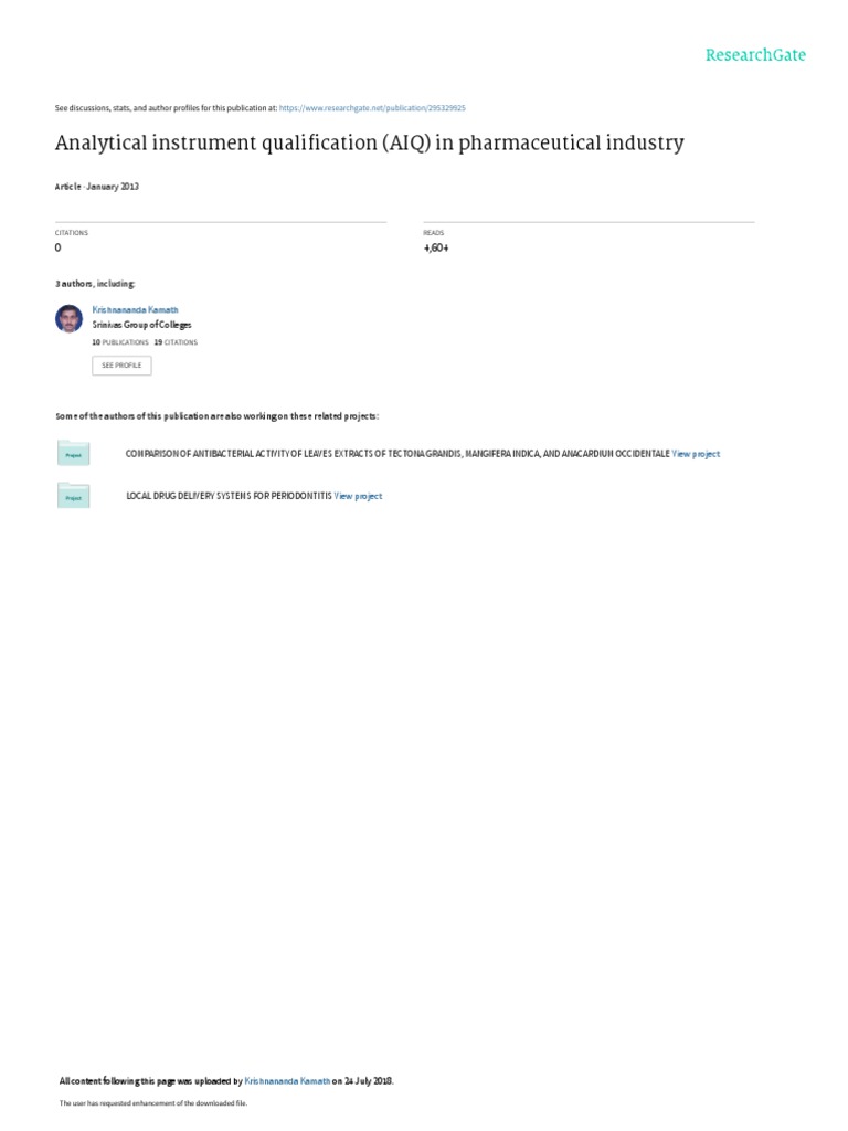 Analytical instrument qualification in pharmaceutical industry | PDF | Verification And ...