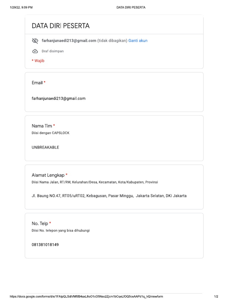 Data Diri Peserta | PDF