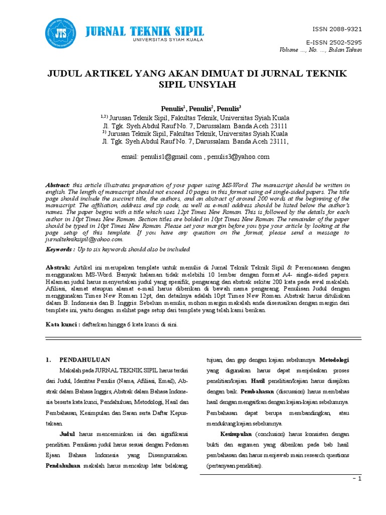New Template Jurnal Teknik Sipil Unsyiah Ok | PDF