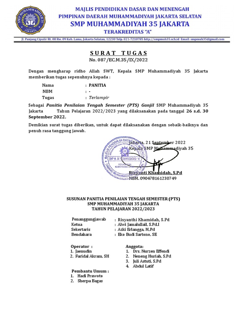 087 - Surat Tugas Panitia PTS Ganjil | PDF